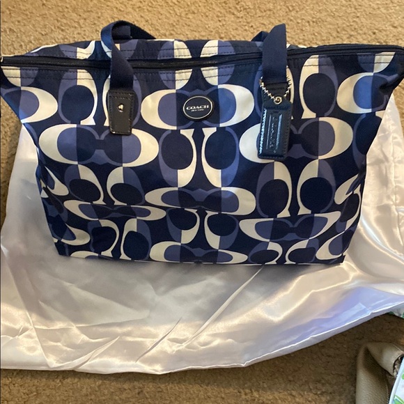 Coach | Bags | Coach Blue And White Geometric Tote Bag Nwot | Poshmark